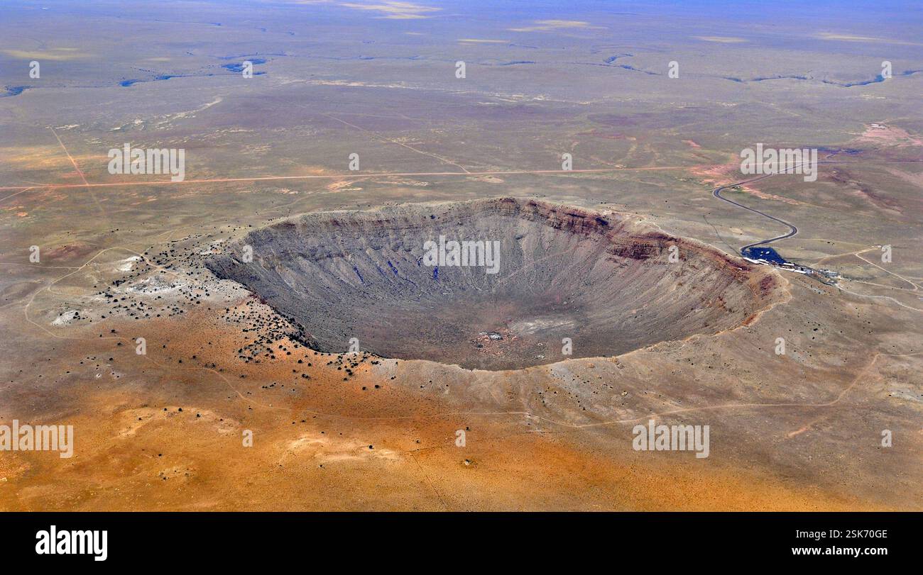 Aerial view of Barringer Meteor Crater, Arizona, USA. The Barringer ...