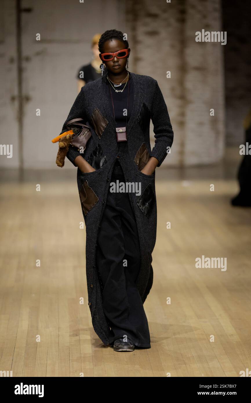 New York, USA. 10th Feb, 2025. A model is seen on the catwalk at the ...