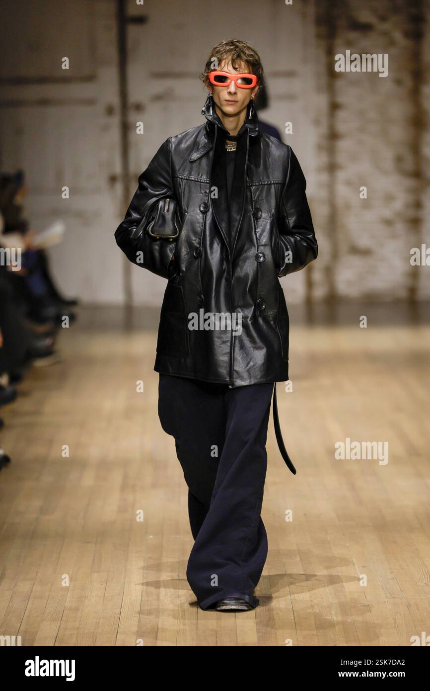New York, USA. 10th Feb, 2025. A model is seen on the catwalk at the ...