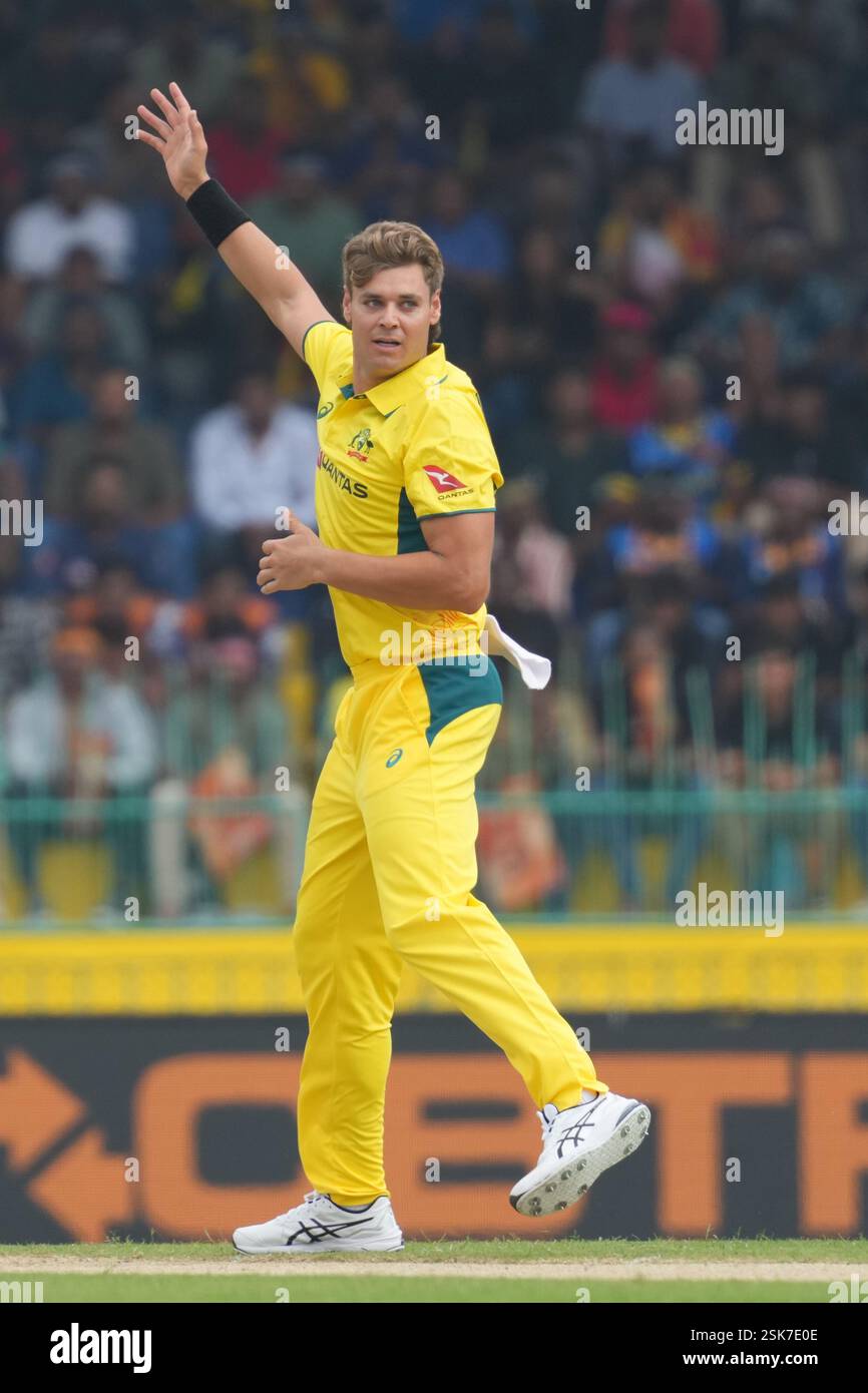 COLOMBO, SRI LANKA - FEBRUARY 12: Spencer Johnson of Australia appeals ...