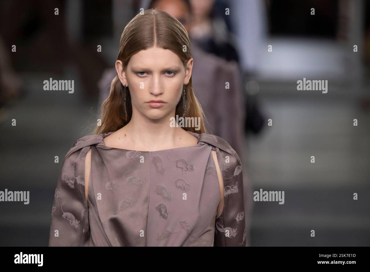 New York, USA. 10th Feb, 2025. A model is seen on the catwalk at the ...
