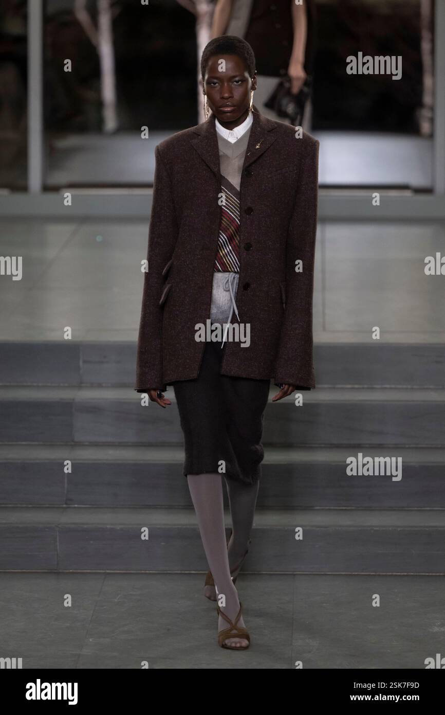 New York, USA. 10th Feb, 2025. A model is seen on the catwalk at the ...
