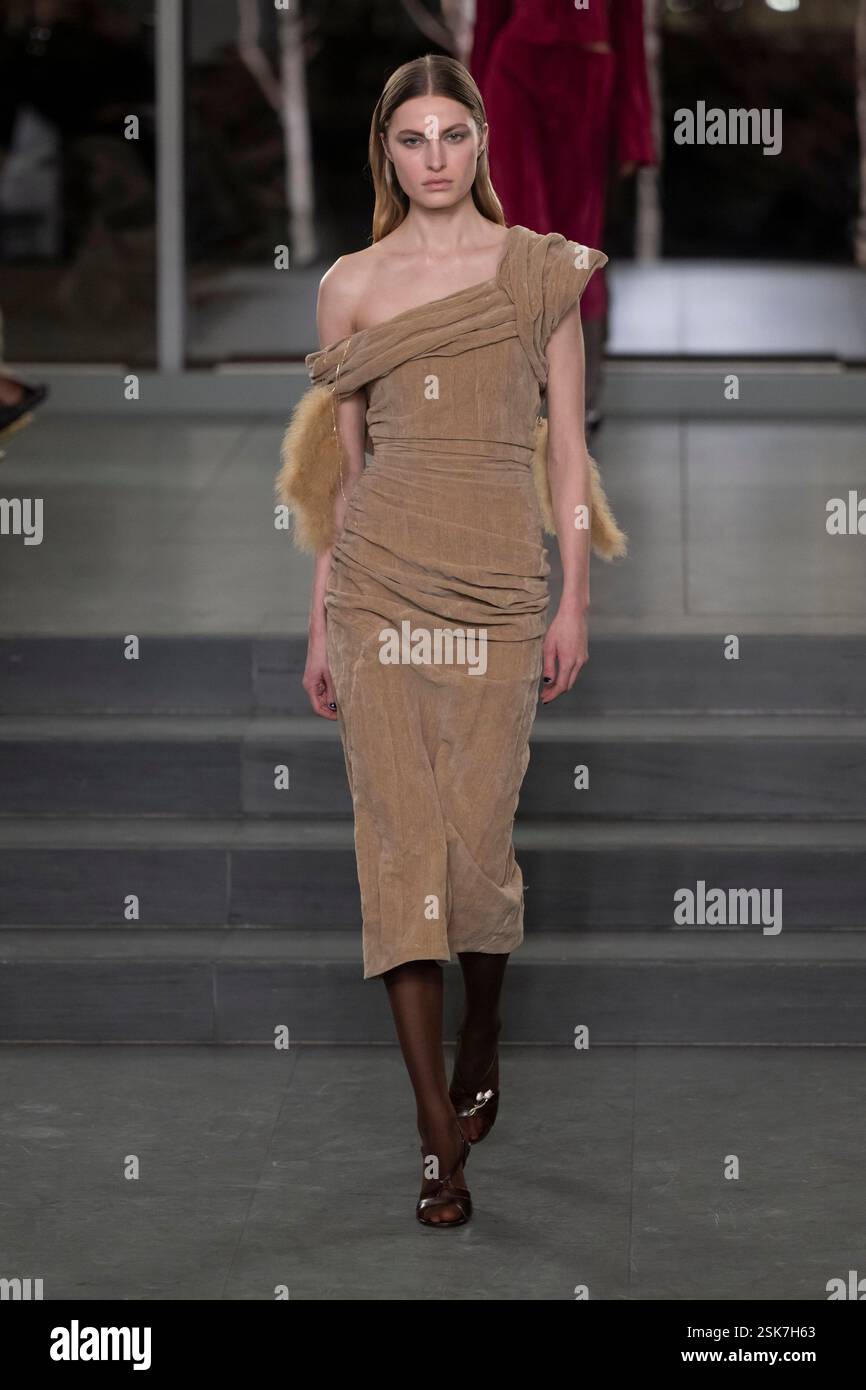 New York, USA. 10th Feb, 2025. A model is seen on the catwalk at the ...