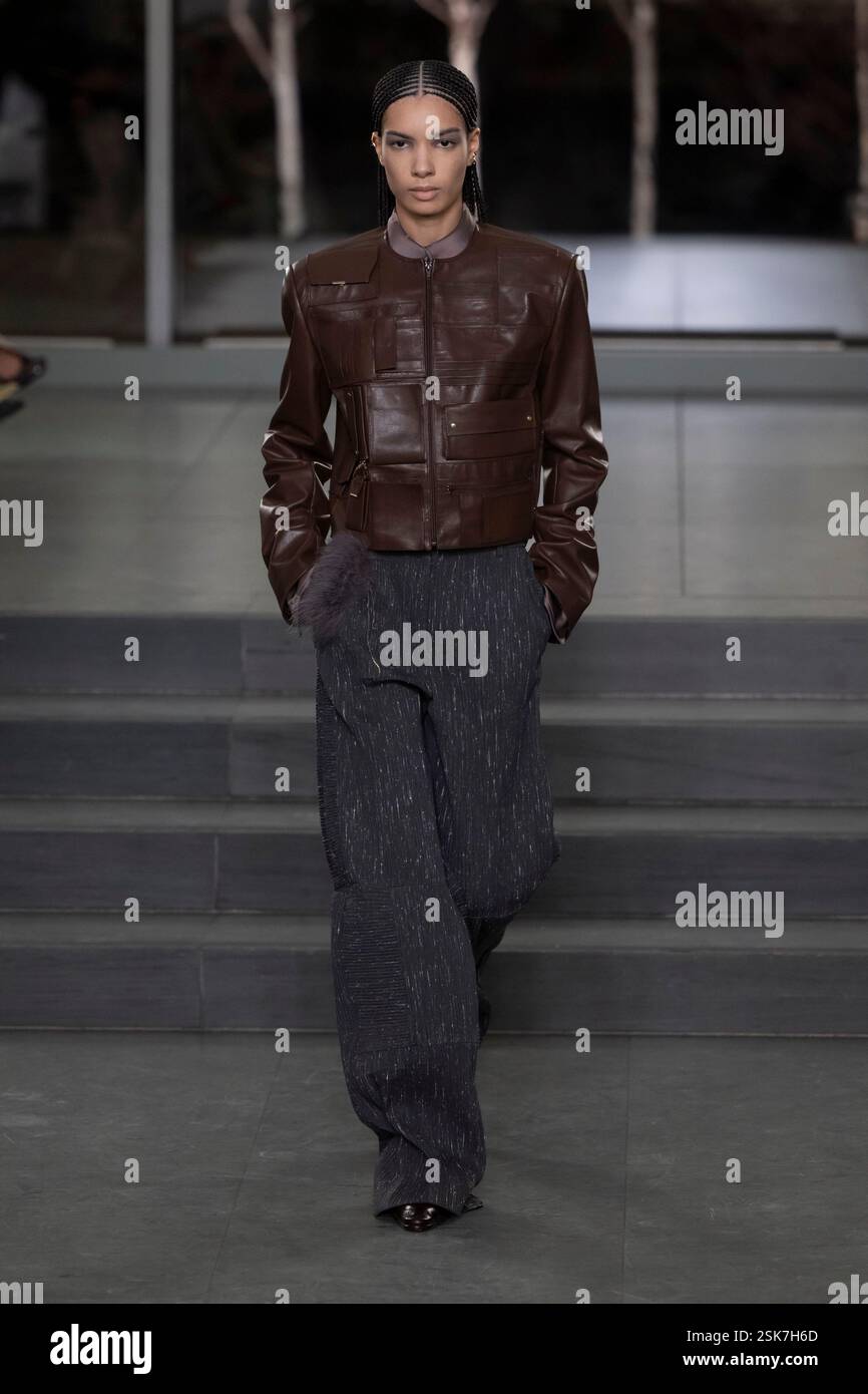 New York, USA. 10th Feb, 2025. A model is seen on the catwalk at the ...