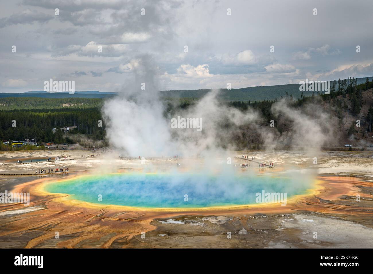 Grand Prismatic Spring geyser erupting in Yellowstone National Park ...
