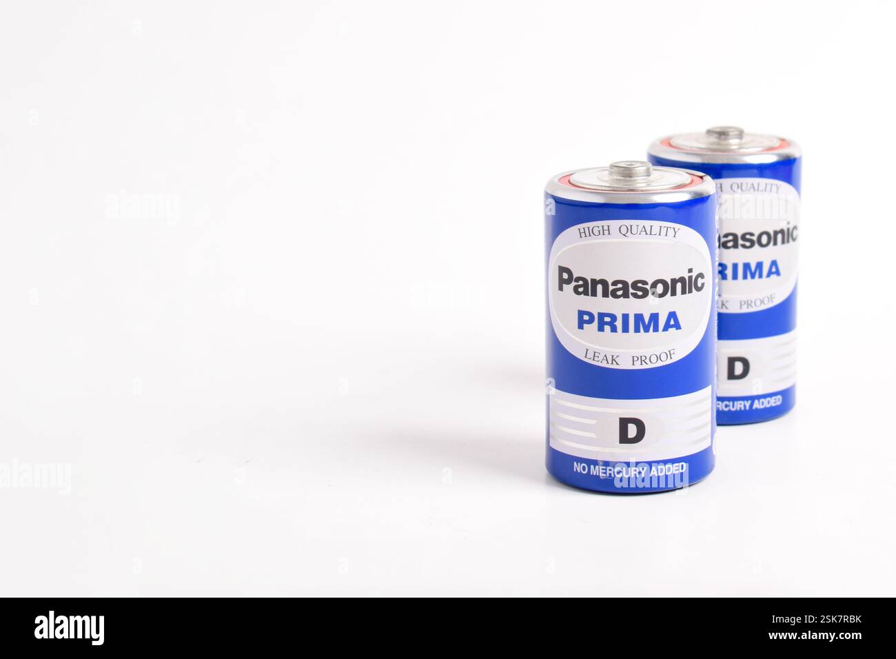 Pasuruan, Indonesia - Februari 4, 2025: Two Panasonic D-size batteries ...