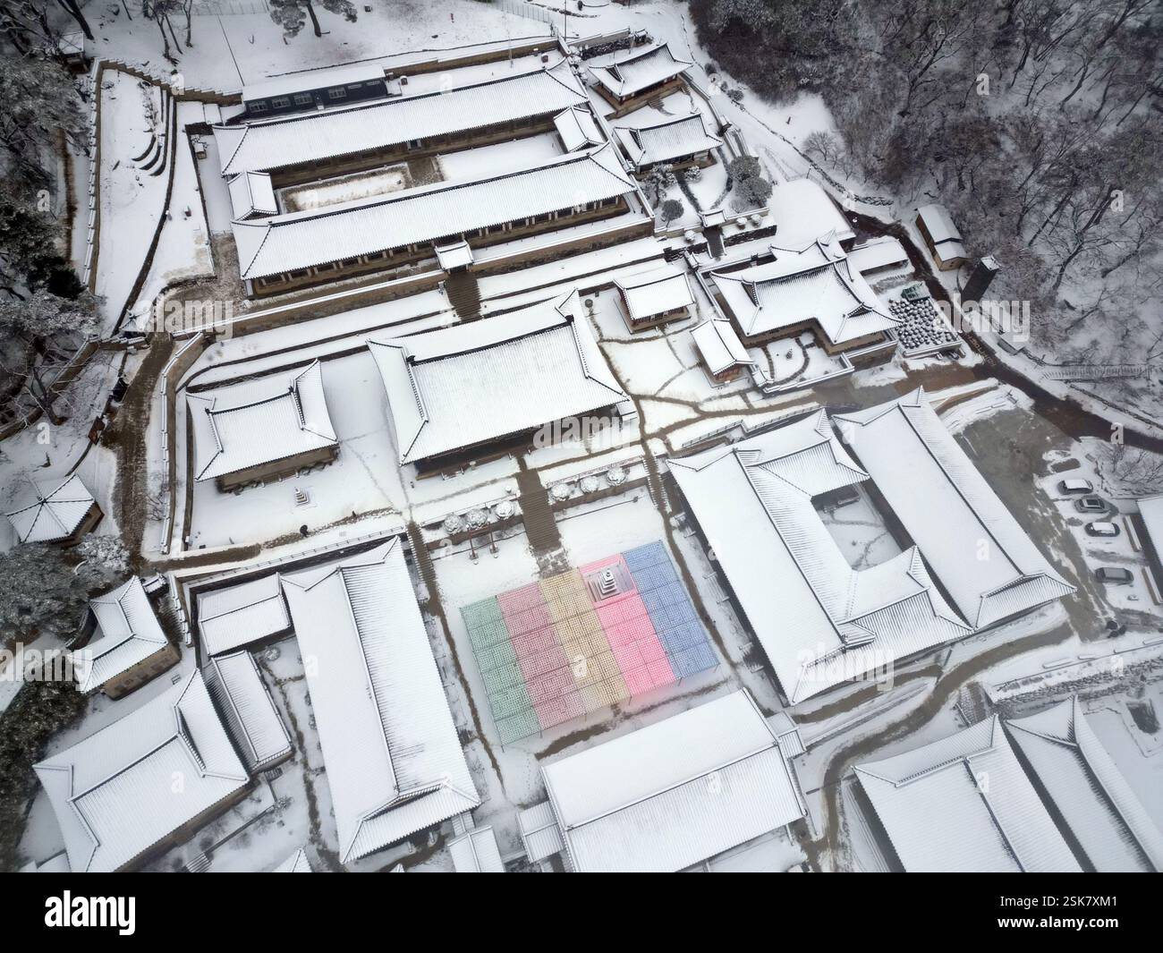 12th Feb, 2025. Snow-capped Buddhist temple This photo, taken Feb. 12 ...