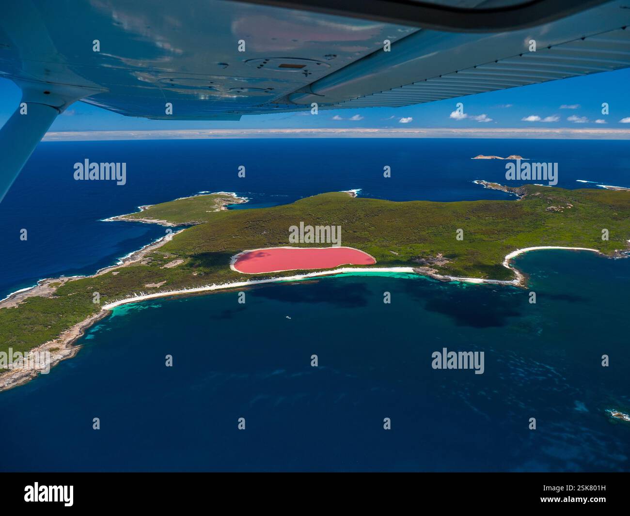 Aerial view of the pink lake, Lake Hillier in Western Australia Stock ...