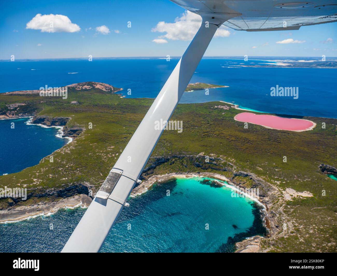 Aerial view of the pink lake, Lake Hillier in Western Australia Stock ...