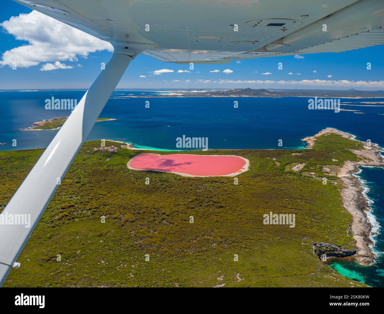 Aerial view of the pink lake, Lake Hillier in Western Australia Stock ...