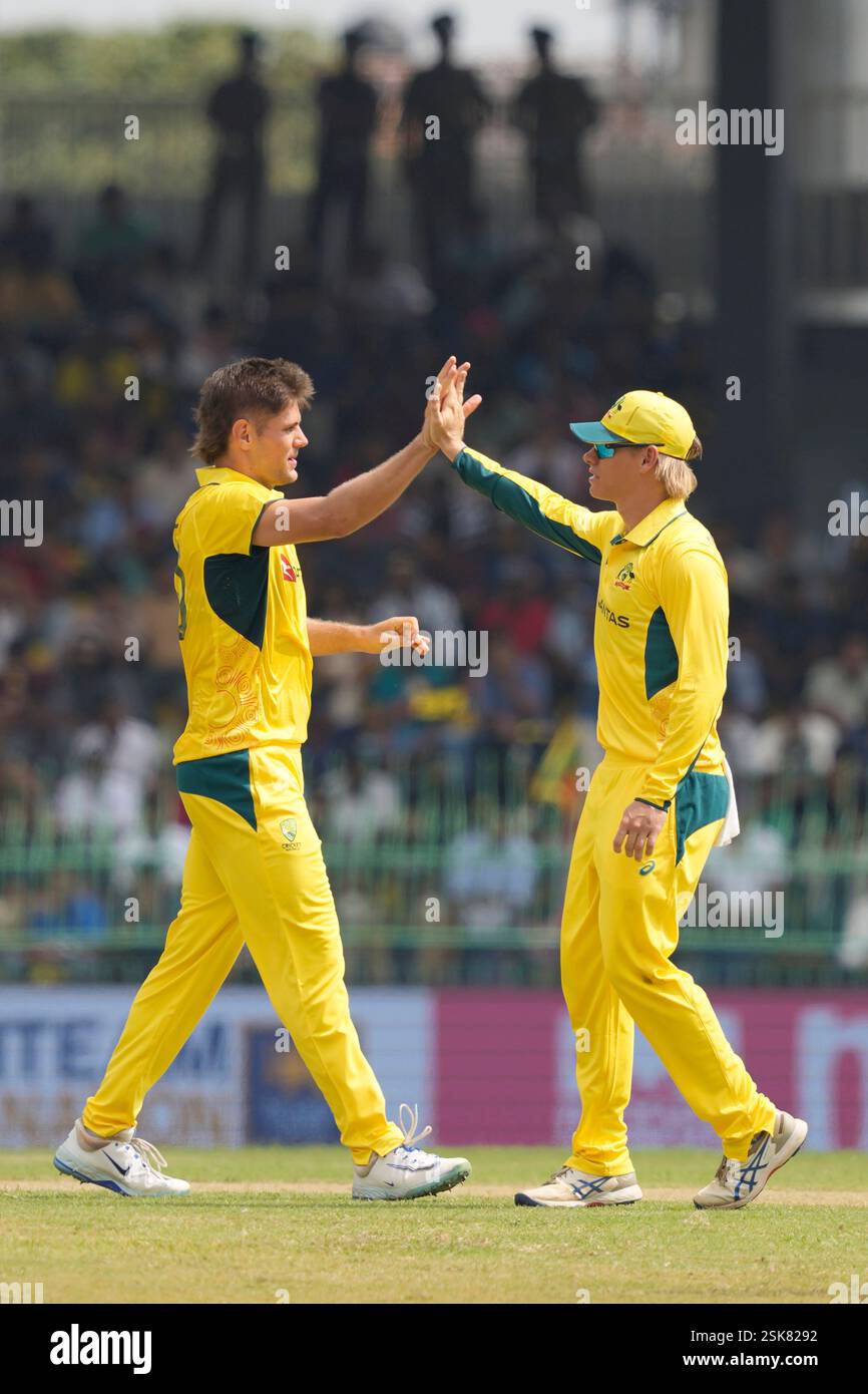 Australia's Aaron Hardie celebrates the wicket of Sri Lanka's Kusal ...