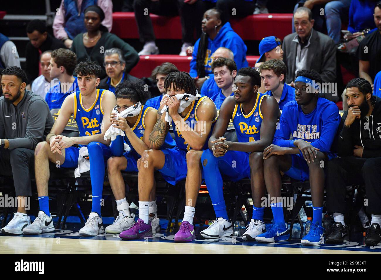 Dallas, TX, USA. 11th Feb, 2025. Several Pitt Panthers players watch ...