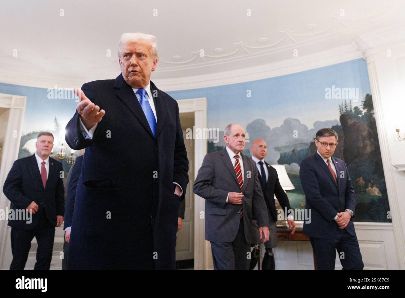 US President Donald Trump is seen in the Diplomatic Reception Room in ...