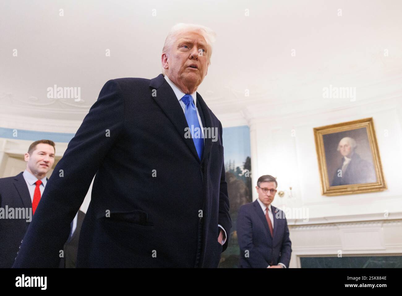 US President Donald Trump is seen in the Diplomatic Reception Room in ...