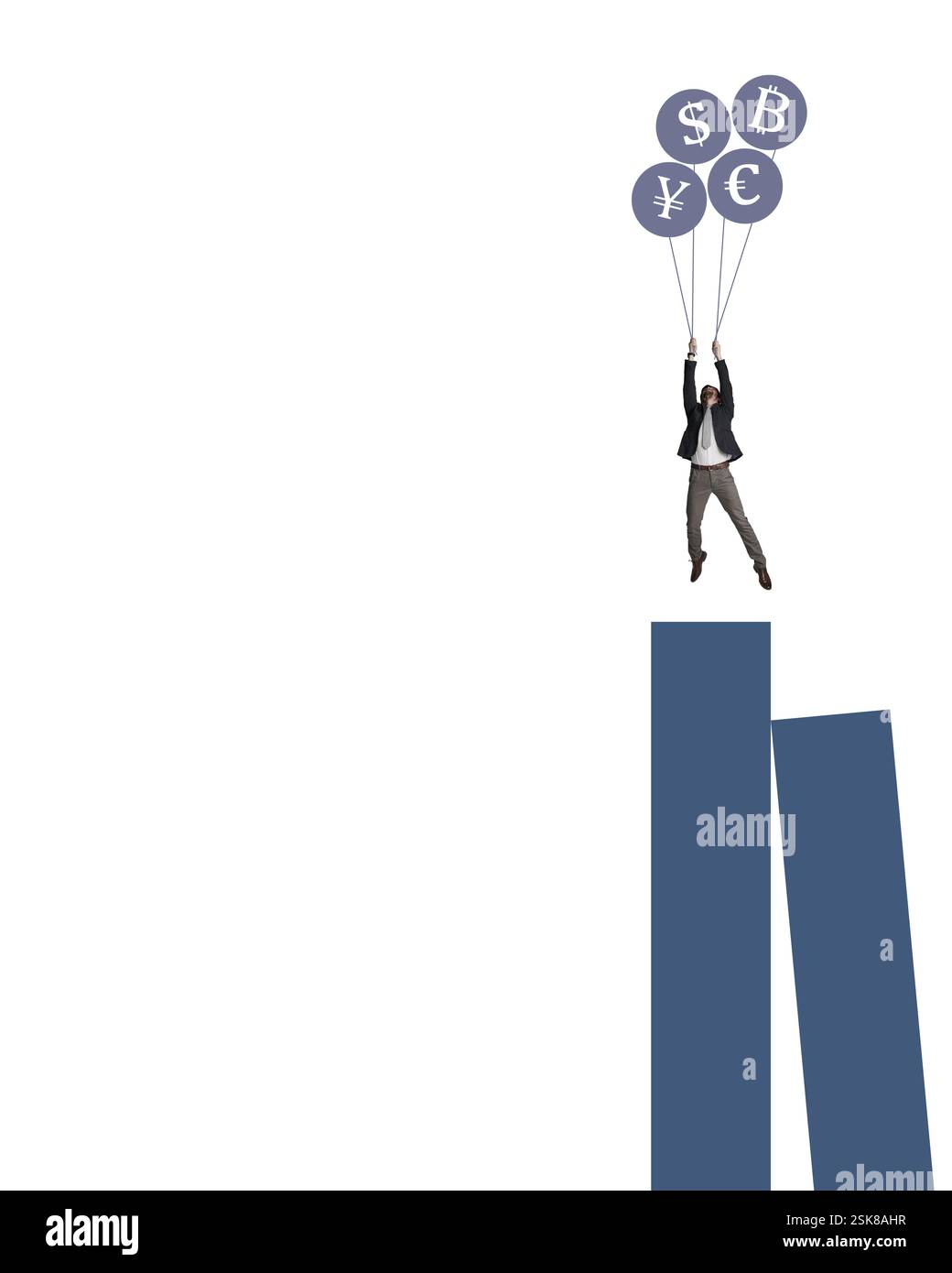 Cryptocurrency, balloons and graph with business man for price surge ...