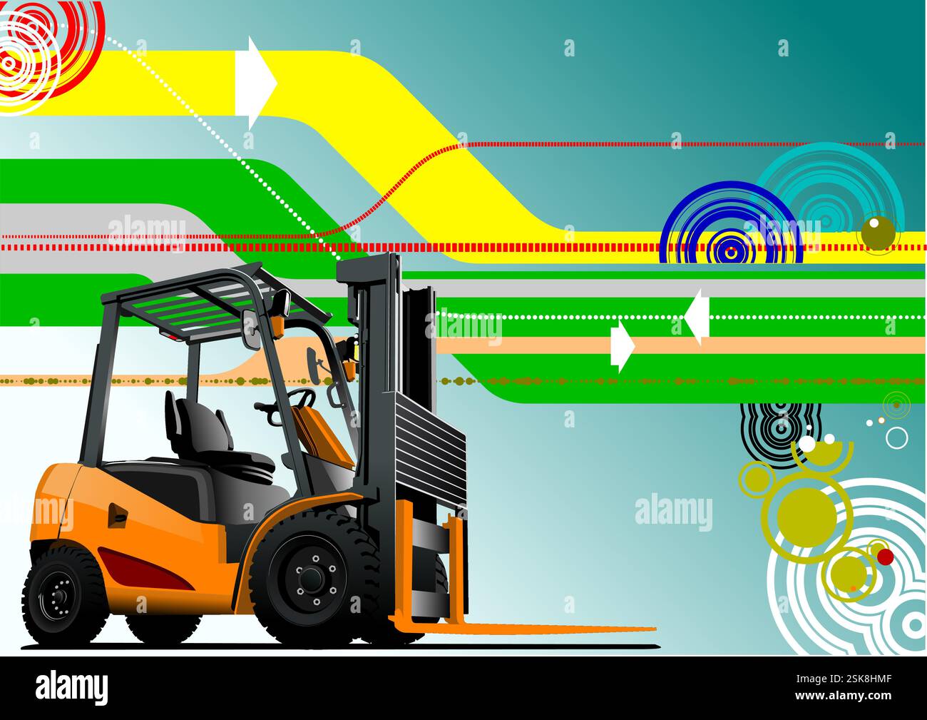 Abstract hi-tech background. Lift truck. Forklift. 3d vector hand drawn ...