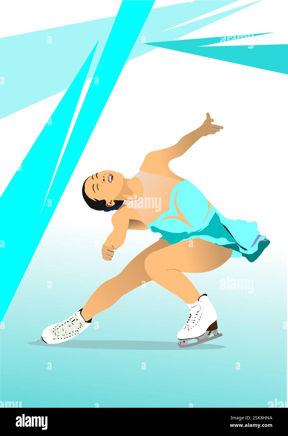 Figure skating colored silhouettes. Vector 3d hand drawn illustration ...