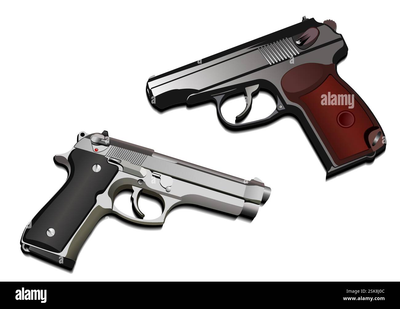 Two pistols image. 3d color vector hand drawn illustration Stock Vector ...