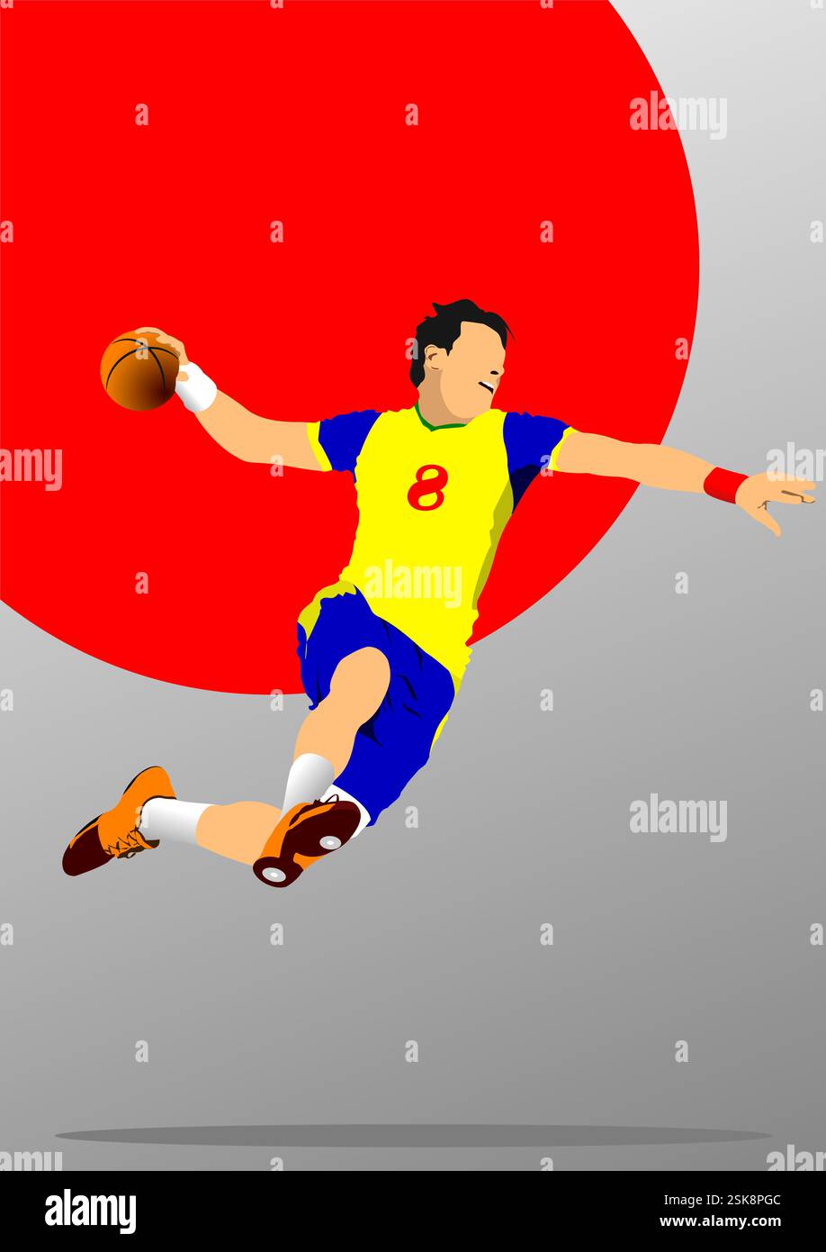 Handball player silhouette. 3d color vector hand drawn illustration ...