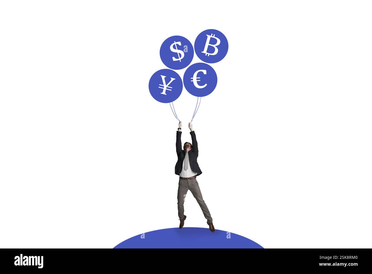 Cryptocurrency, balloons and profit with business man for price surge ...