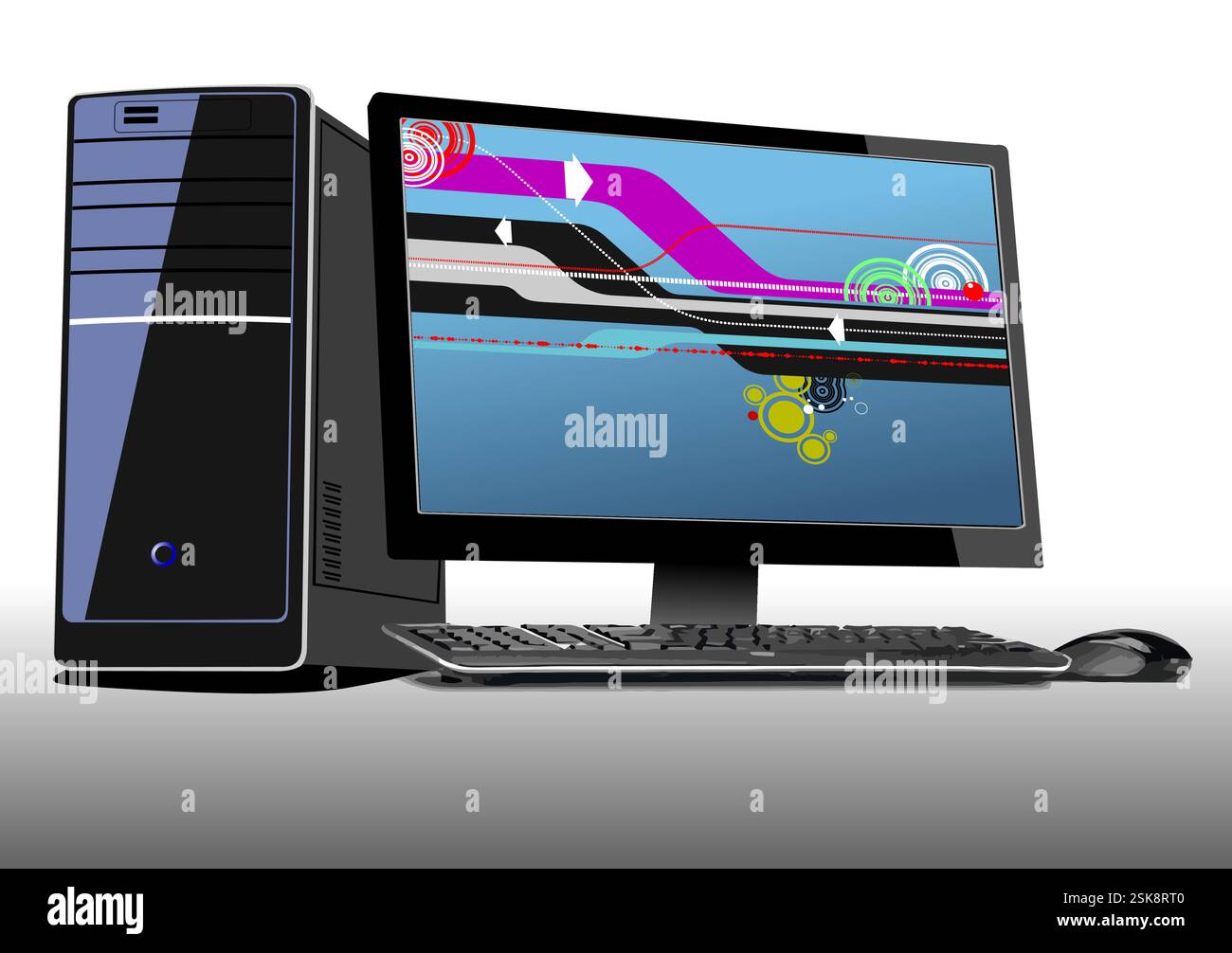 Vector 3d color hand drawn illustration of desktop PC or server station ...