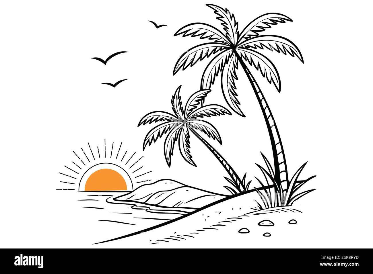 palm tree continous simple line drawing black and white Stock Vector ...