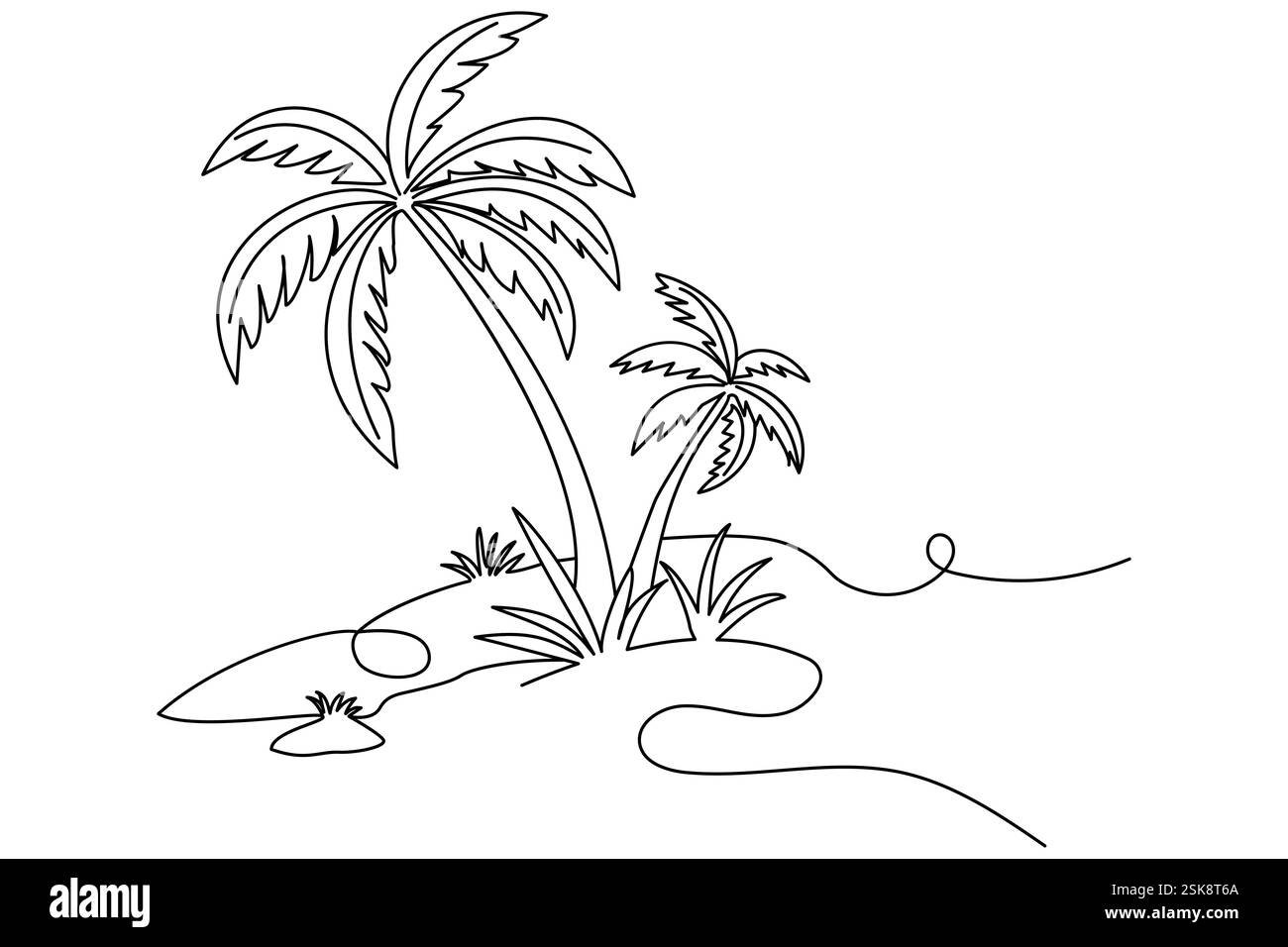 palm tree continous simple line drawing black and white Stock Vector ...
