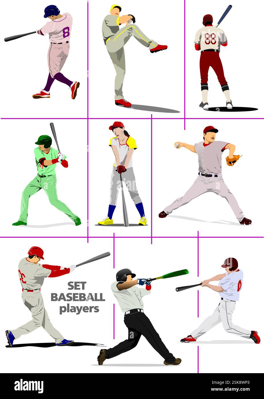 Set of Baseball players. Vector 3d hand drawn illustration Stock Vector ...