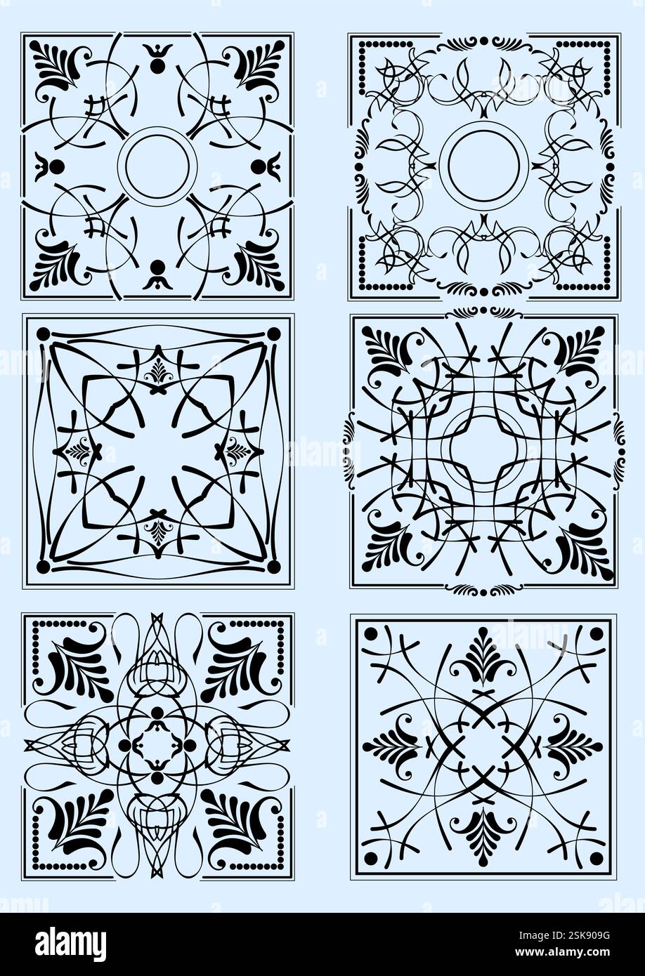 Set of decorative finishing ceramic tiles. Vector color hand drawn ...