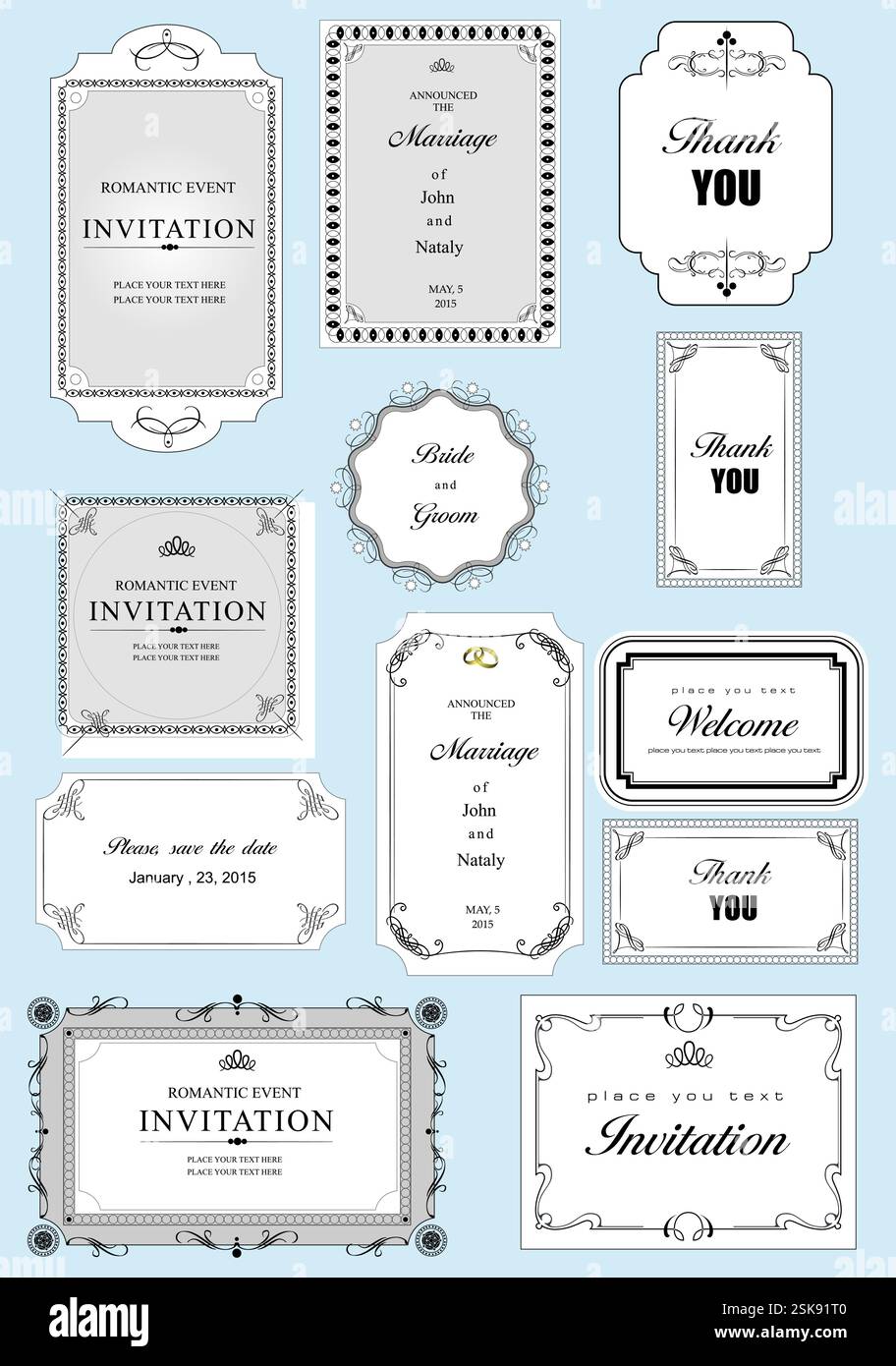 Set of ornate vector frames and ornaments with sample text. Perfect as ...