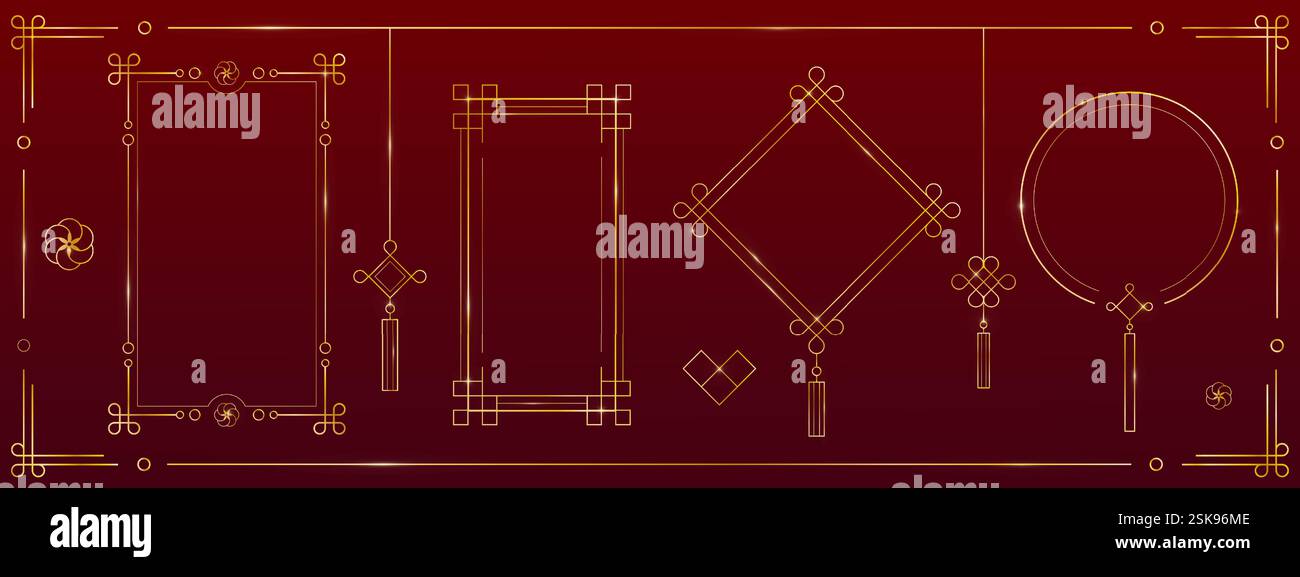 Golden Chinese decorative frames with traditional ornamental elements ...