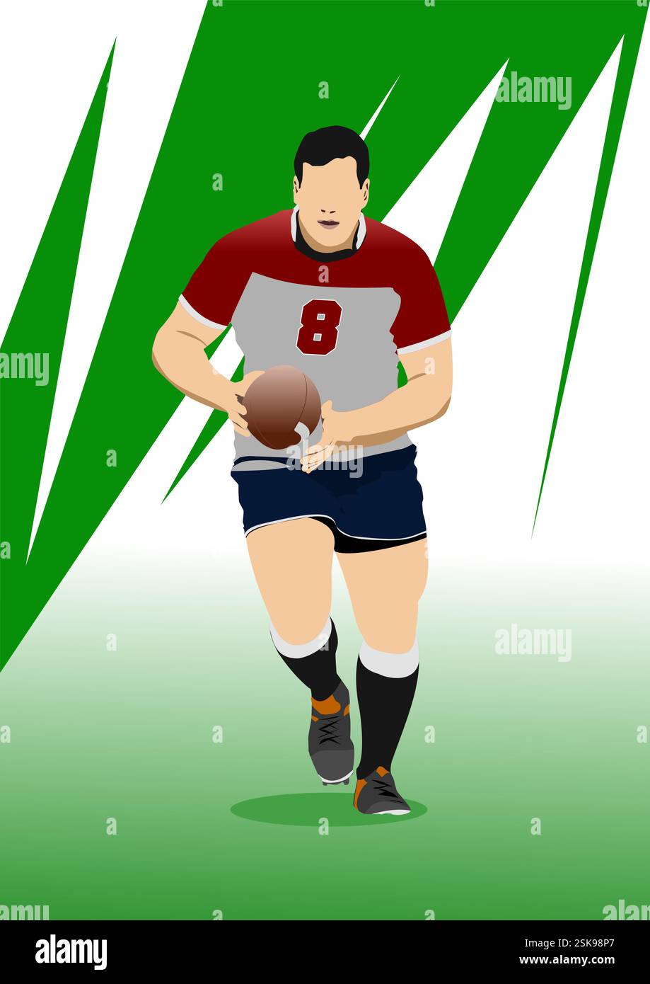Rugby Player Silhouettes. 3d color vector hand draw illustration Stock ...