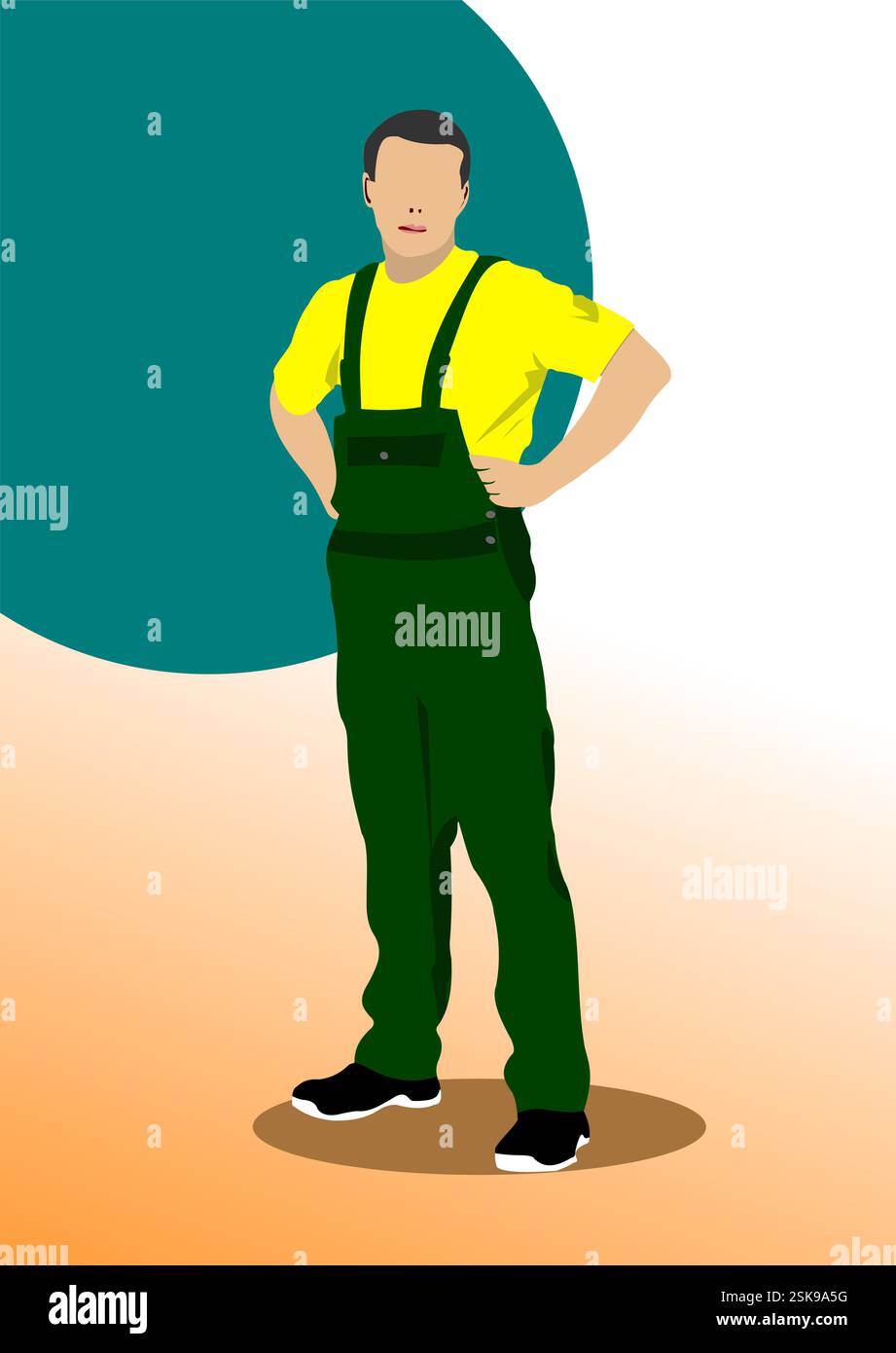 Colored Vector hand drawn illustration of young worker Stock Vector ...