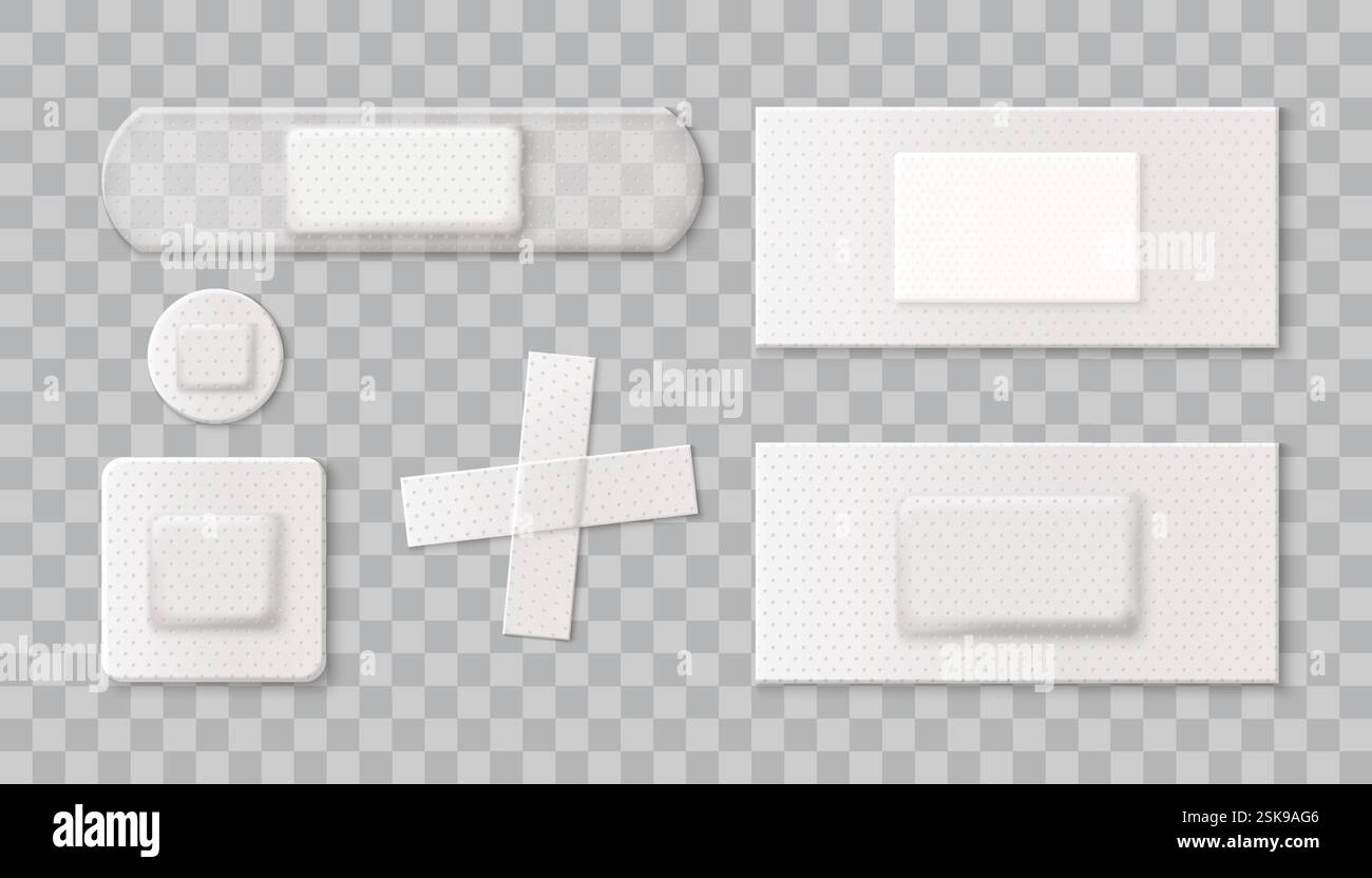 Medical band aid plaster collection - white and transparent adhesive ...