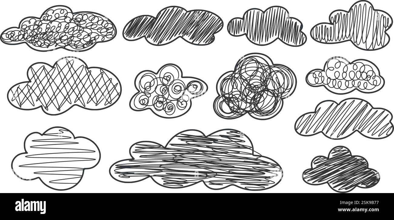 Ink set clouds doodle sketch style Stock Vector Image & Art - Alamy