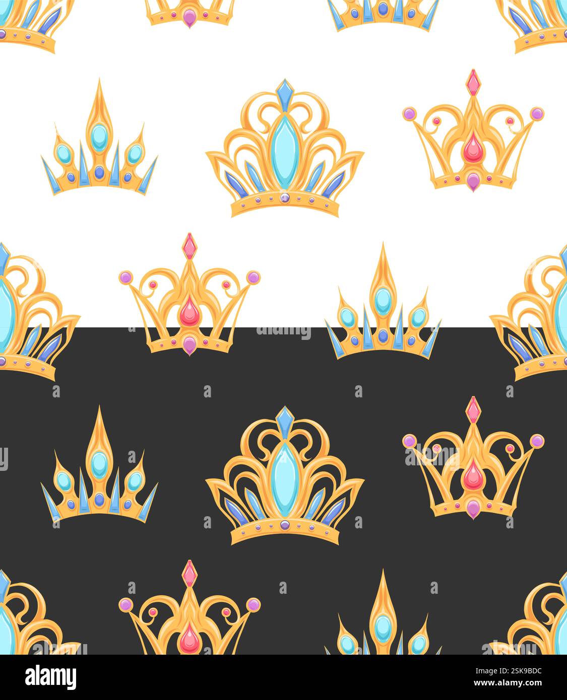 Vector set of seamless patterns of golden crowns with gemstones on ...