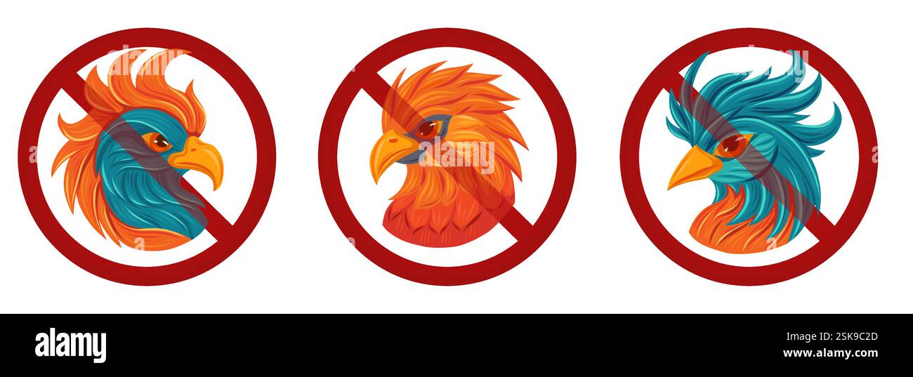 Vector illustration set of stylized bird heads with a prohibition sign ...