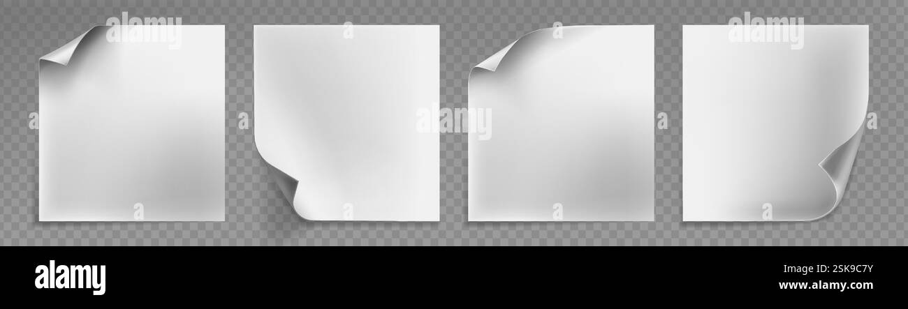 Paper sheets with curled corner folds set - blank white square pages ...