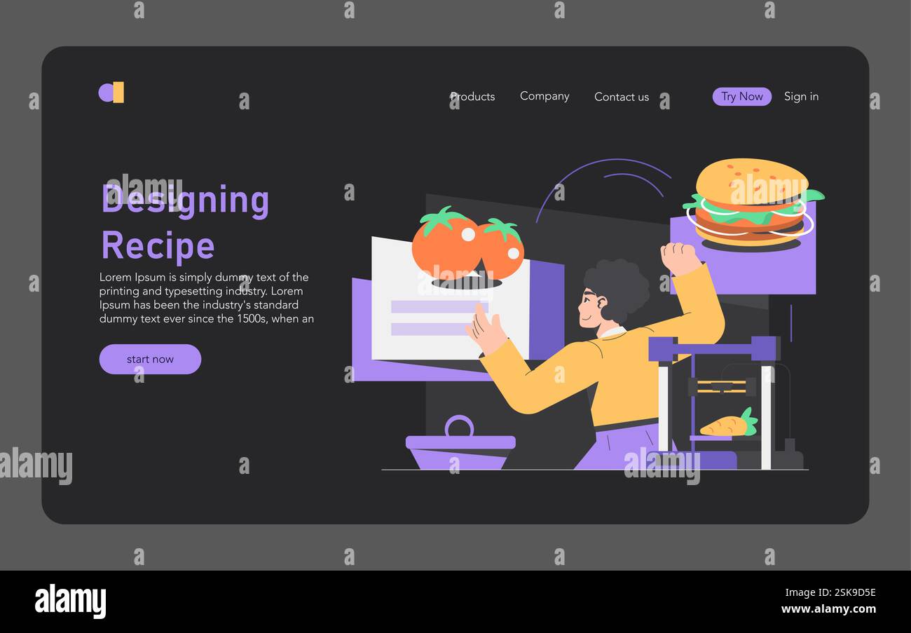 3D Food Printing concept. Person using a futuristic machine to print a ...