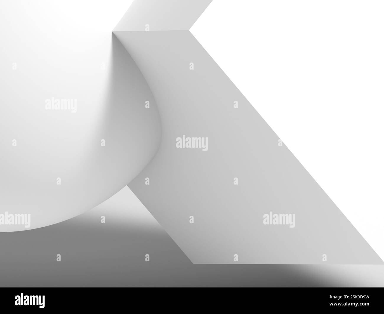 Abstract white minimal background. Corners of cube and spherical shape ...