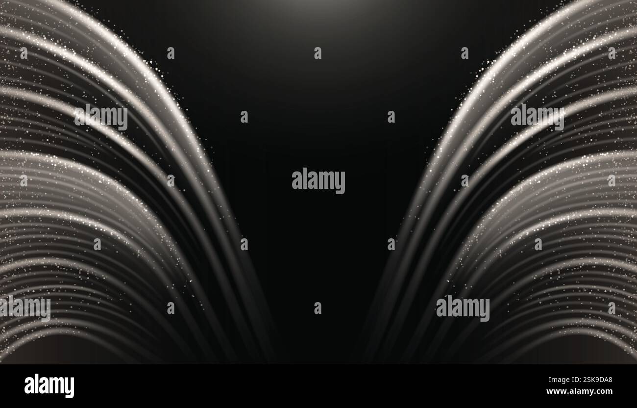 Light wing shaped line background - monochrome curved shapes on black ...