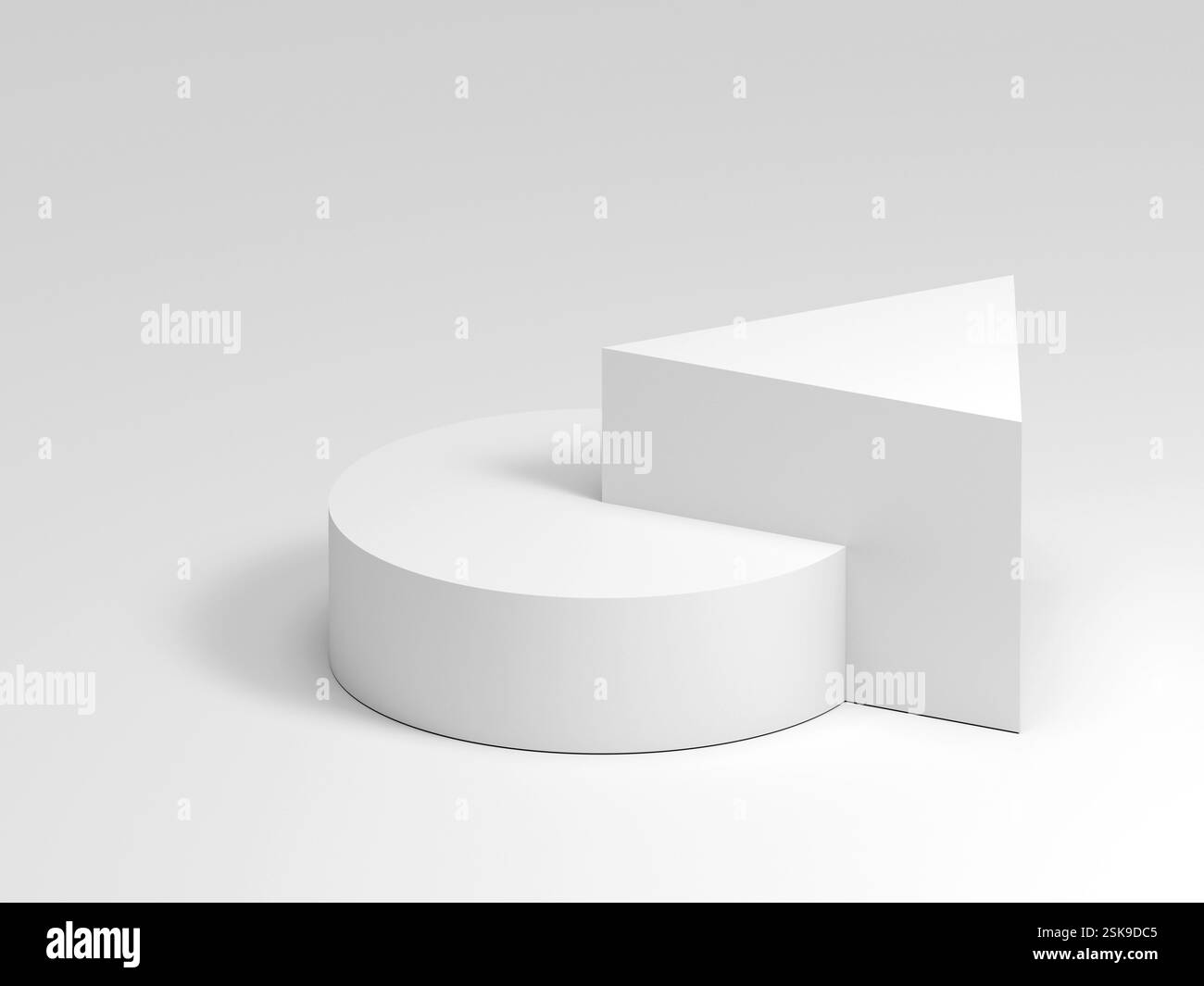 Abstract white geometric installation, cylinder merged with a wedge, 3d ...