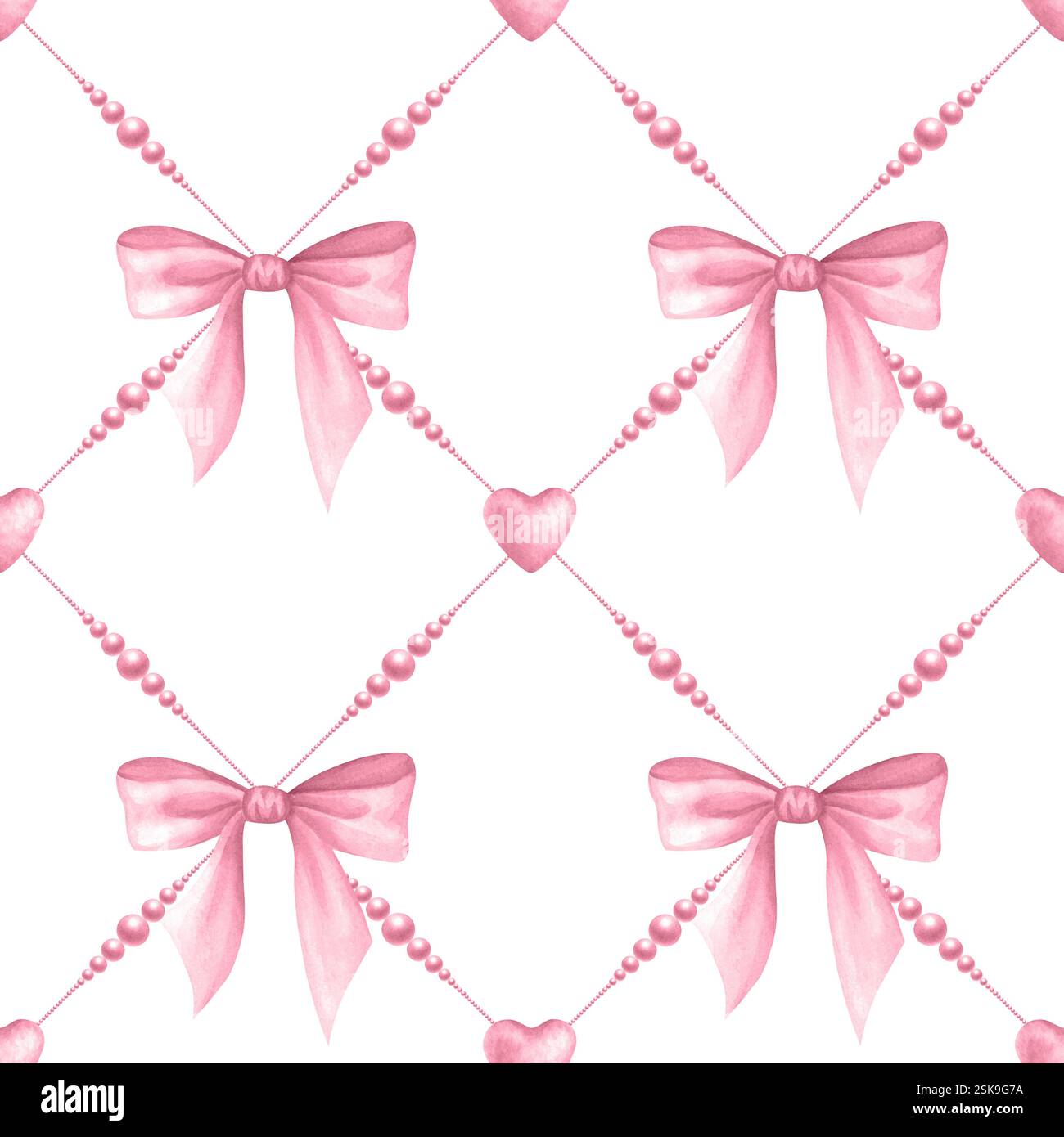 Coquette Bows, beads and hearts in pastel pink color. Isolated ...