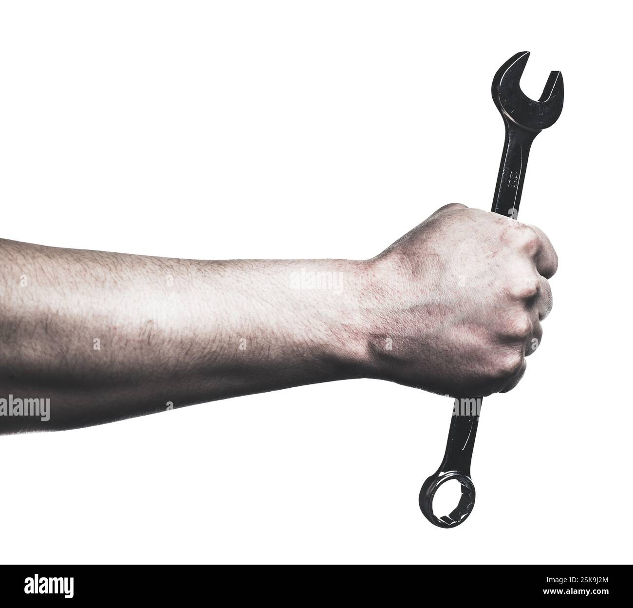 Hand gripping a wrench ready for mechanical work on a machine Stock ...