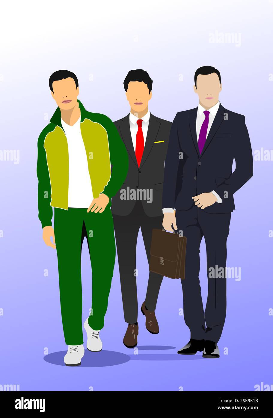 Three Young handsome men. Businessman.Vector 3d hand drawn illustration ...