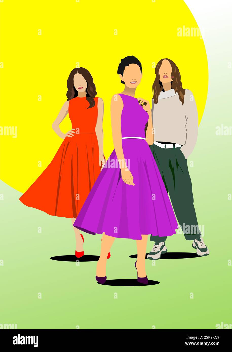 Young three women. Businesswomen.Vector 3d hand drawn illustration ...