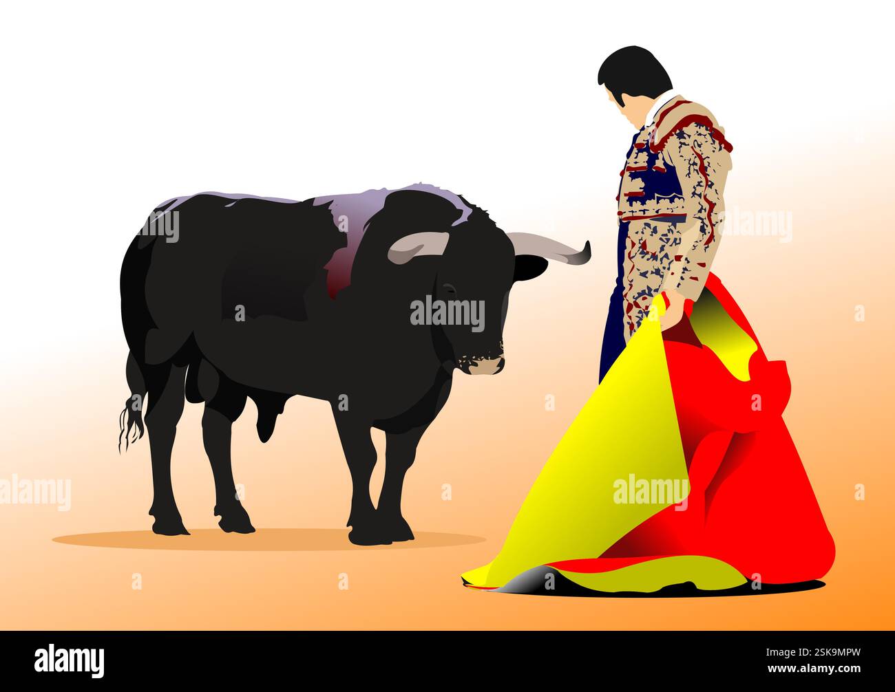 Corrida typical Spanish entertainment - bullfighting. Color vector hand ...