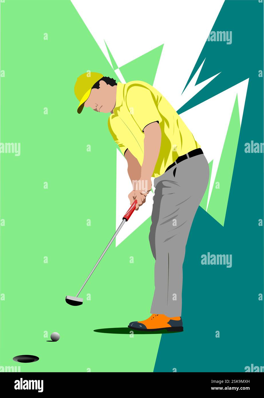Golf player poster. Vector 3d hand drawn illustration Stock Vector ...
