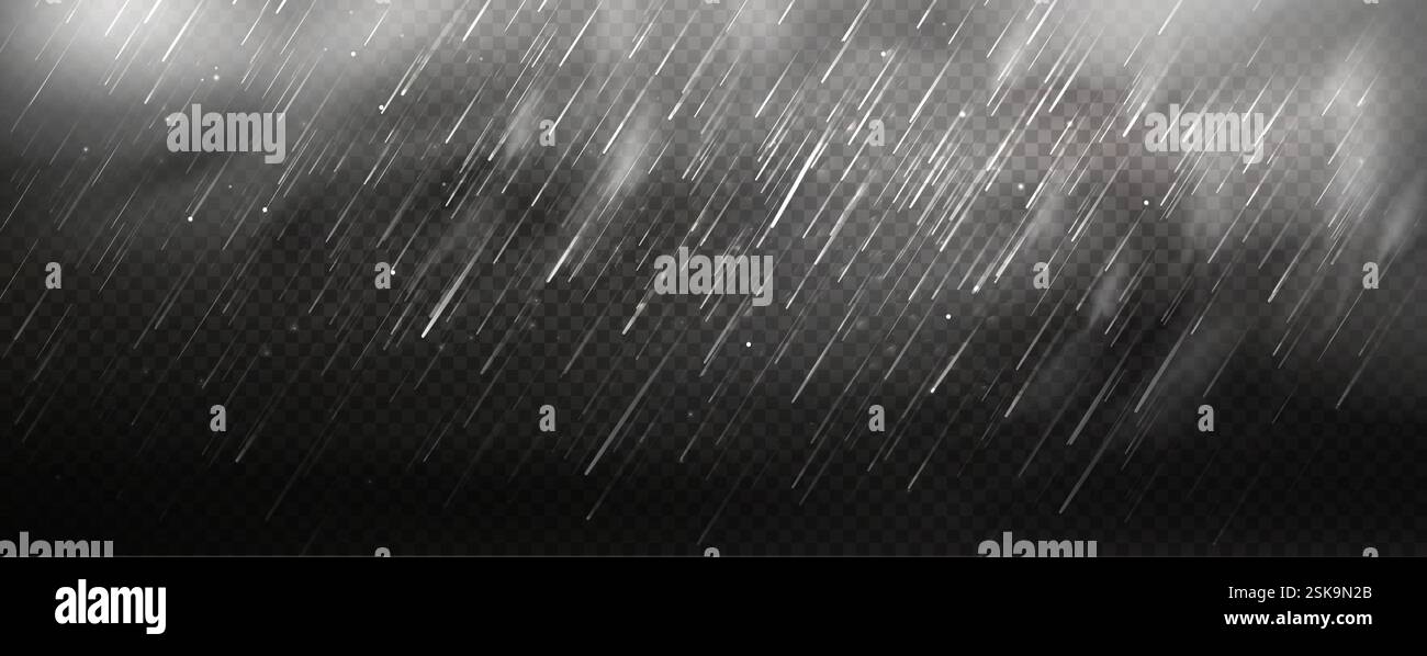 Heavy rainy effect overlay with diagonal streaks on transparent ...