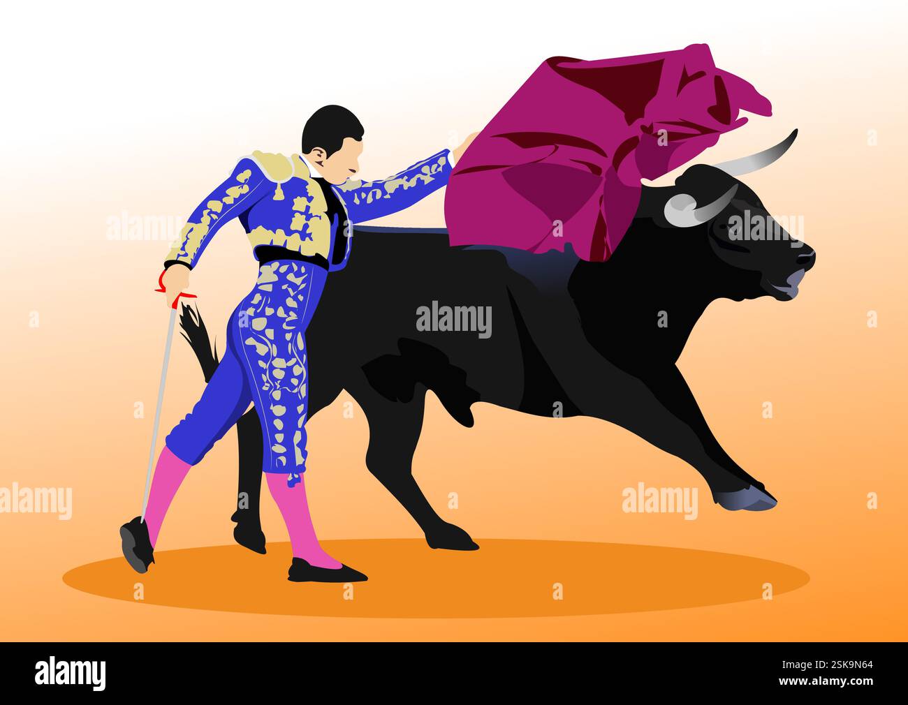Corrida typical Spanish entertainment - bullfighting. Color vector hand ...